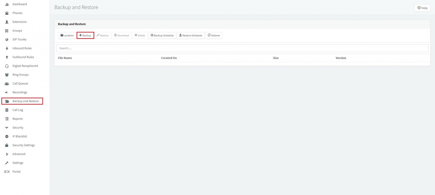 Backup and restore in 3CX - Intes