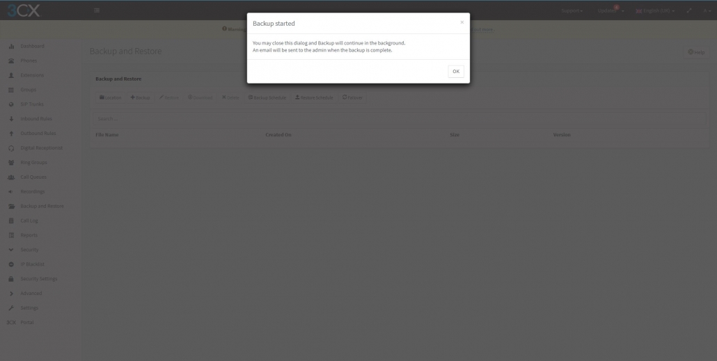 Backup and restore in 3CX - Intes