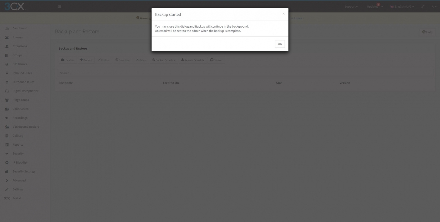 Backup and restore in 3CX - Intes