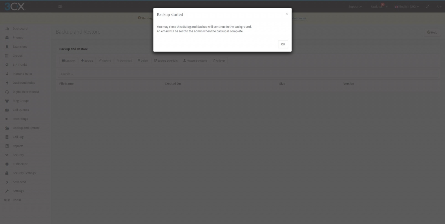 Backup and restore in 3CX - Intes