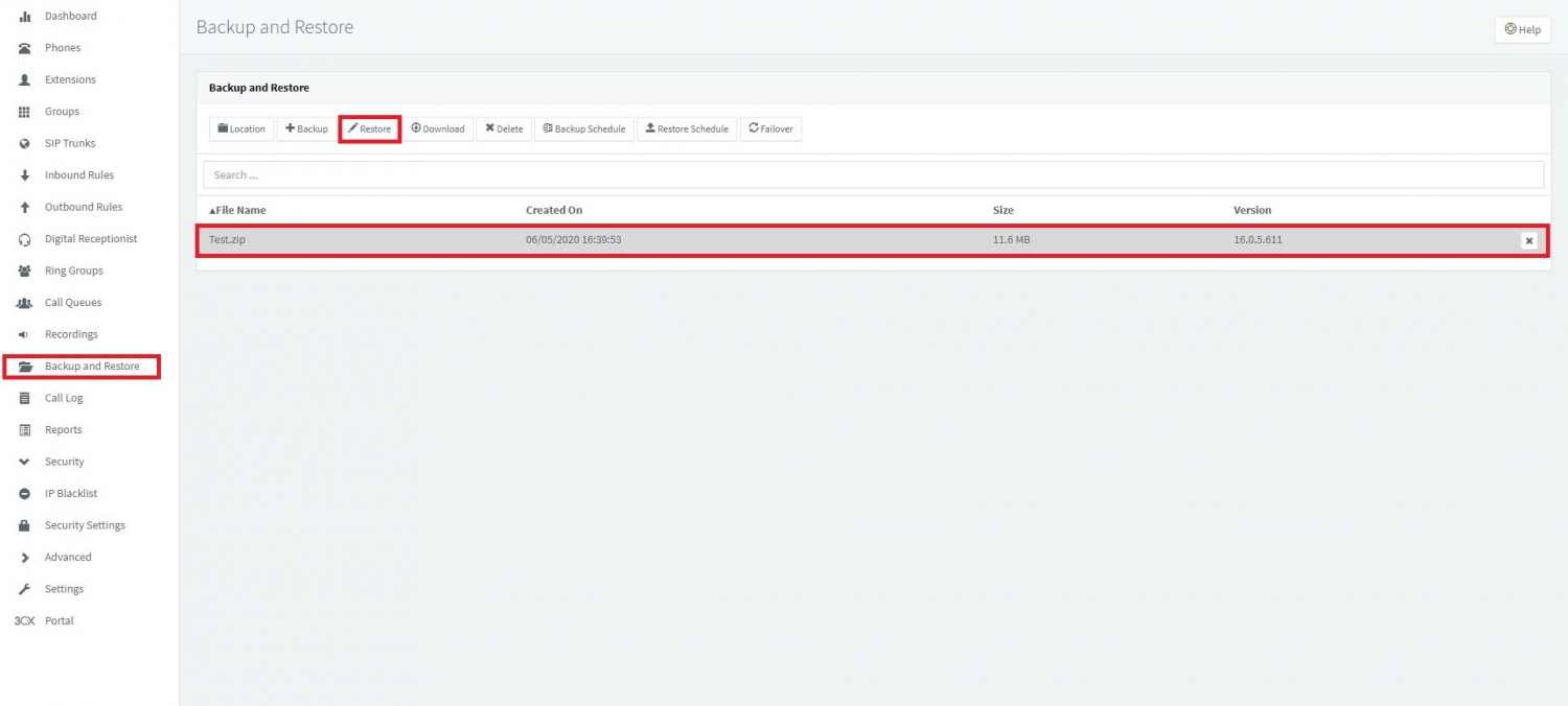 Backup and restore in 3CX - Intes
